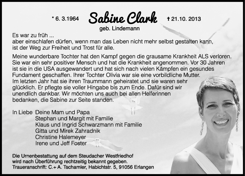 Traueranzeigen von Sabine Clark | trauer.nn.de
