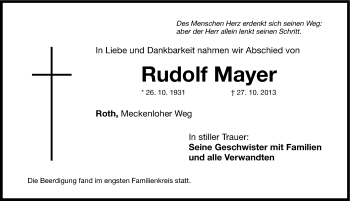 Traueranzeigen von Rudolf Mayer | trauer.nn.de