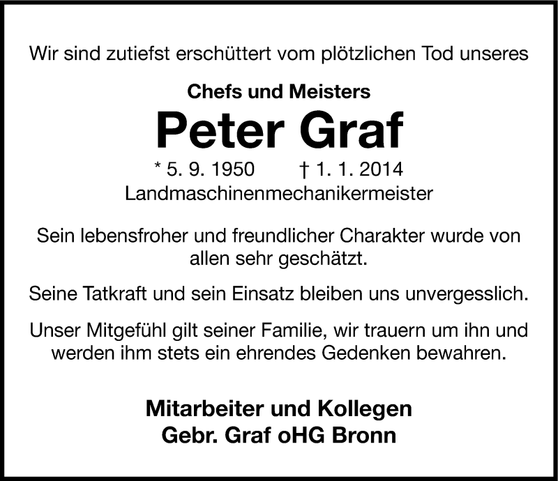 Traueranzeigen von Peter Graf | trauer.nn.de