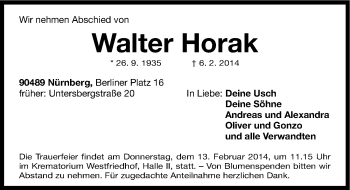 Traueranzeigen von Walter Horak | trauer.nn.de