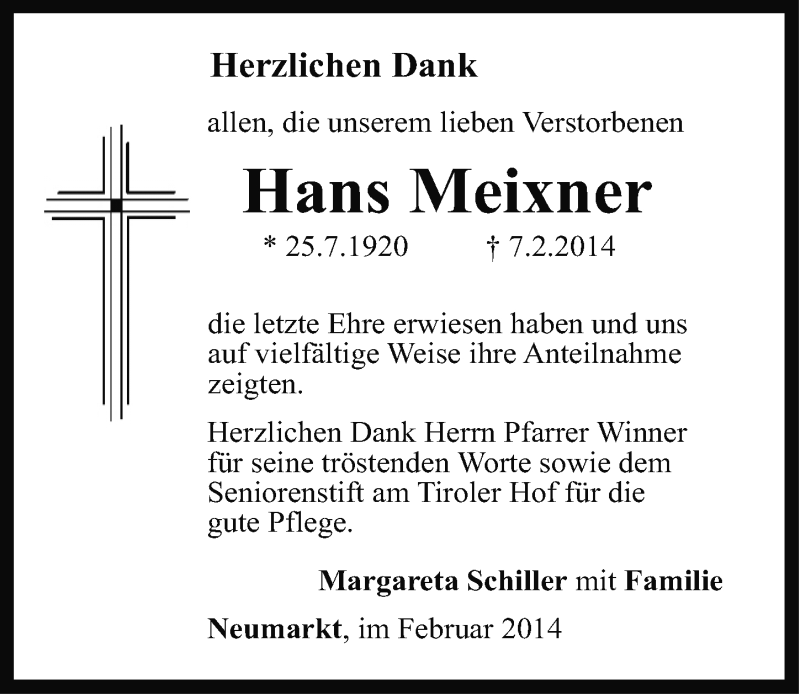 Traueranzeigen von Hans Meixner | trauer.nn.de