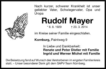Traueranzeigen von Rudolf Mayer | trauer.nn.de