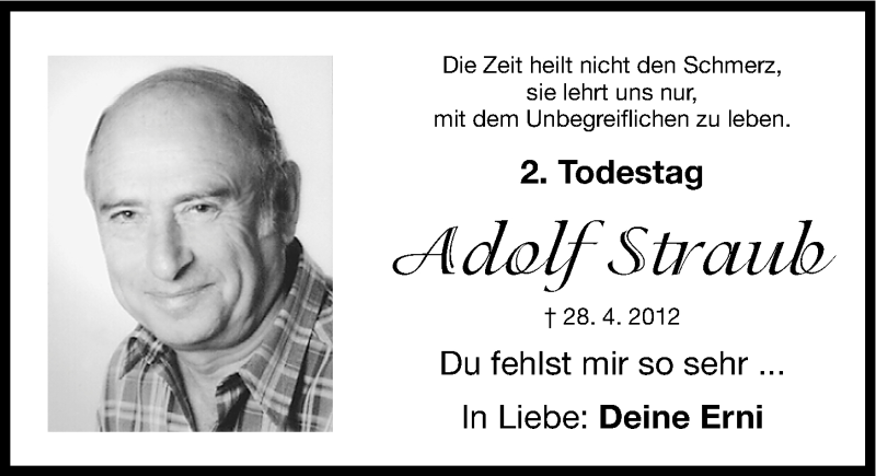 Traueranzeigen von Adolf Straub | trauer.nn.de