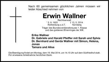 Traueranzeigen von Erwin Wallner | trauer.nn.de