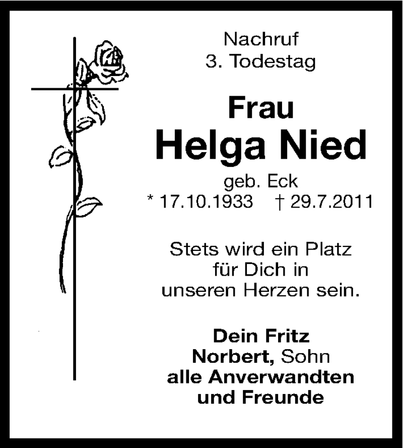 Traueranzeigen von Helga Nied | trauer.nn.de