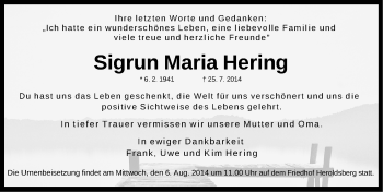 Traueranzeigen von Sigrun Maria Hering | trauer.nn.de