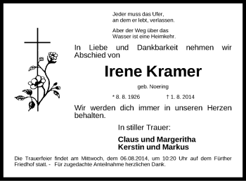 Traueranzeigen von Irene Kramer | trauer.nn.de