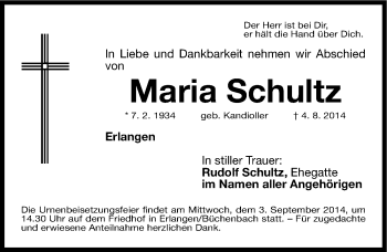 Traueranzeigen von Maria Schultz | trauer.nn.de