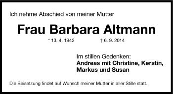 Traueranzeigen von Barbara Altmann | trauer.nn.de