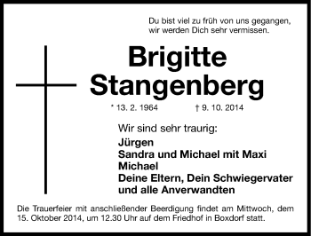 Traueranzeigen von Brigitte Stangenberg | trauer.nn.de