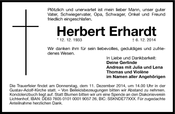 Traueranzeigen von Herbert Erhardt | trauer.nn.de