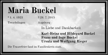Traueranzeigen von Maria Buckel | trauer.nn.de