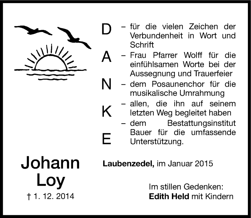 Traueranzeigen von Johann Loy | trauer.nn.de