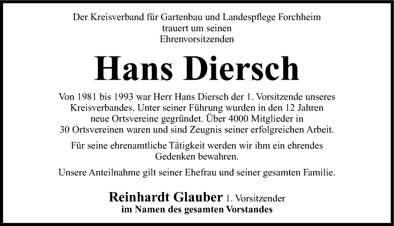 Traueranzeigen von Hans Diersch | trauer.nn.de
