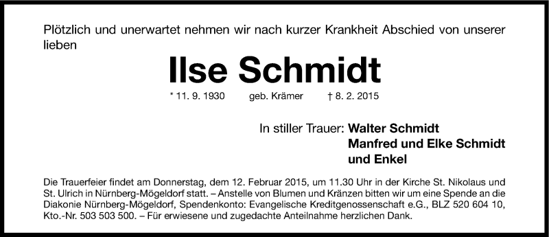 Traueranzeigen von Ilse Schmidt | trauer.nn.de