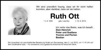 Traueranzeigen von Ruth Ott | trauer.nn.de