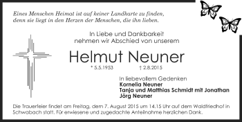 Traueranzeigen von Helmut Neuner | trauer.nn.de