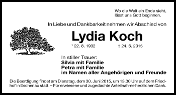 Traueranzeigen von Lydia Koch | trauer.nn.de