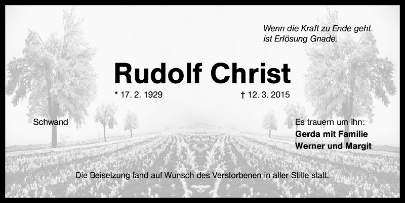 Traueranzeigen von Rudolf Christ | trauer.nn.de
