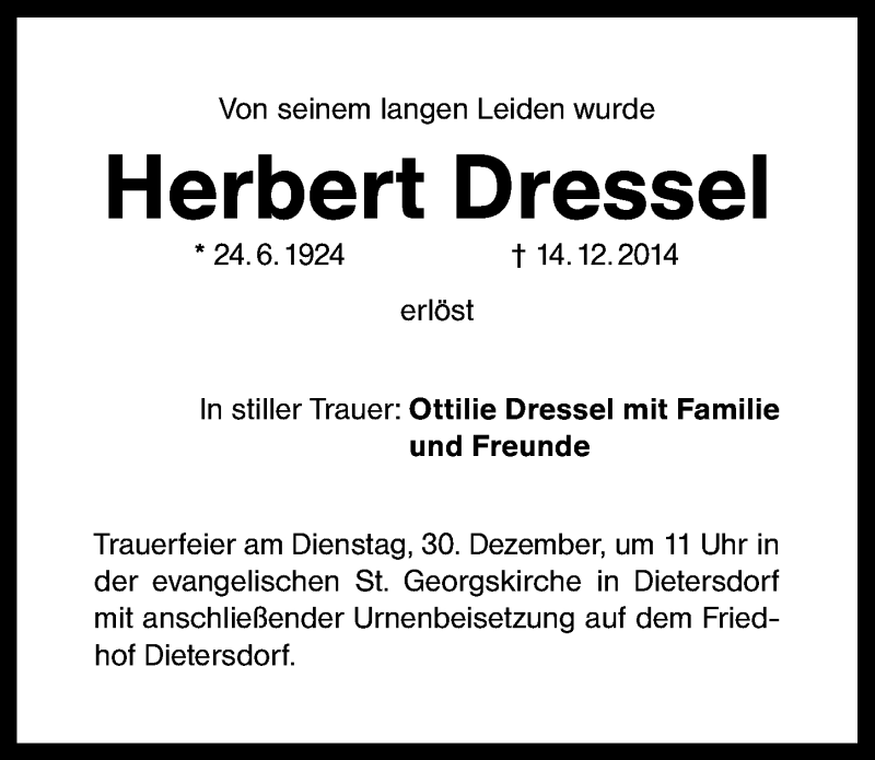 Traueranzeigen von Herbert Dressel | trauer.nn.de