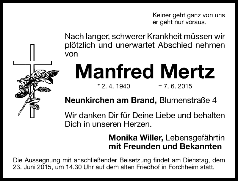 Traueranzeigen von Manfred Mertz | trauer.nn.de