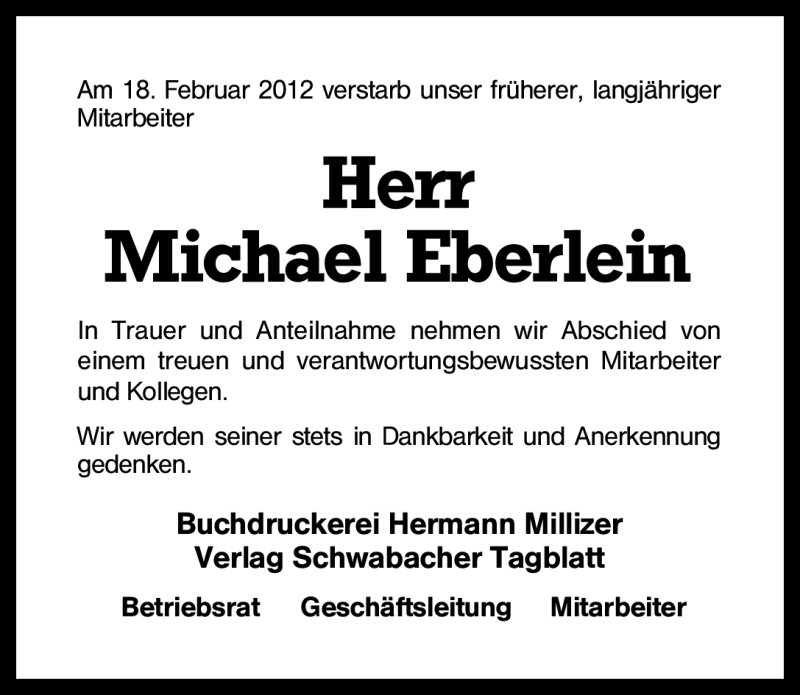 Traueranzeigen von Michael Eberlein | trauer.nn.de