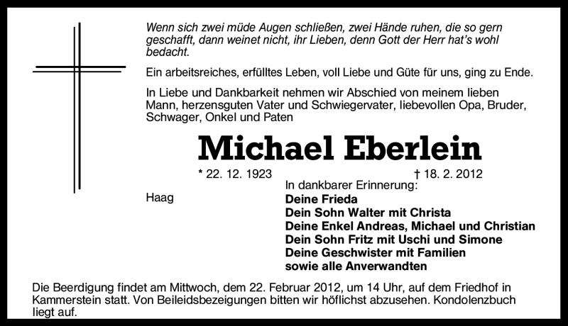 Traueranzeigen von Michael Eberlein | trauer.nn.de