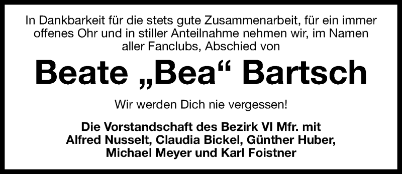 Traueranzeigen von Beate Bartsch | trauer.nn.de