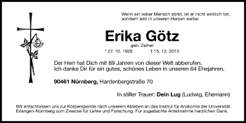Traueranzeigen von Erika Götz | trauer.nn.de