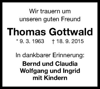 Traueranzeigen von Thomas Gottwald | trauer.nn.de