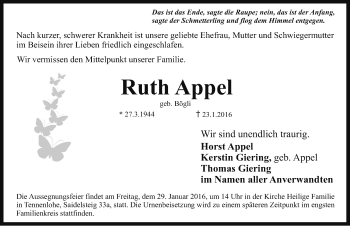 Traueranzeigen von Ruth Appel | trauer.nn.de
