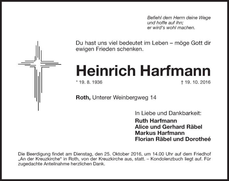 Traueranzeigen von Heinrich Harfmann | trauer.nn.de