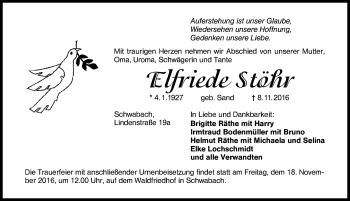 Traueranzeigen von Elfriede Stöhr | trauer.nn.de