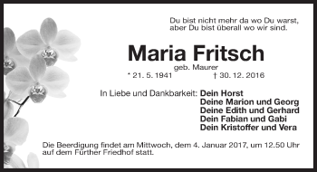 Traueranzeigen von Maria Fritsch | trauer.nn.de