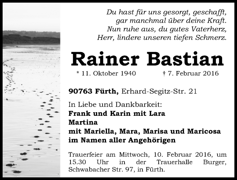 Traueranzeigen von Rainer Bastian | trauer.nn.de
