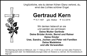 Traueranzeigen von Gertraud Kern | trauer.nn.de