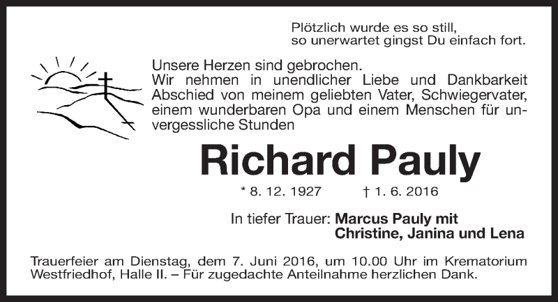 Traueranzeigen von Richard Pauly | trauer.nn.de