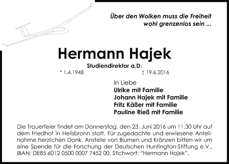 Traueranzeigen von Hermann Hajek | trauer.nn.de