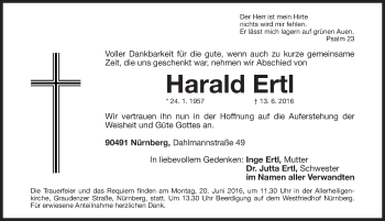 Traueranzeigen von Harald Ertl | trauer.nn.de