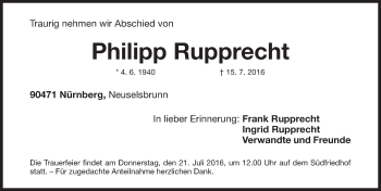 Traueranzeigen von Philipp Rupprecht | trauer.nn.de