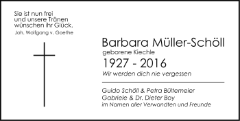 Traueranzeigen von Barbara Müller-Schöll | trauer.nn.de