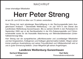 Traueranzeigen von Peter Streng | trauer.nn.de