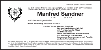 Traueranzeigen von Manfred Sandner | trauer.nn.de