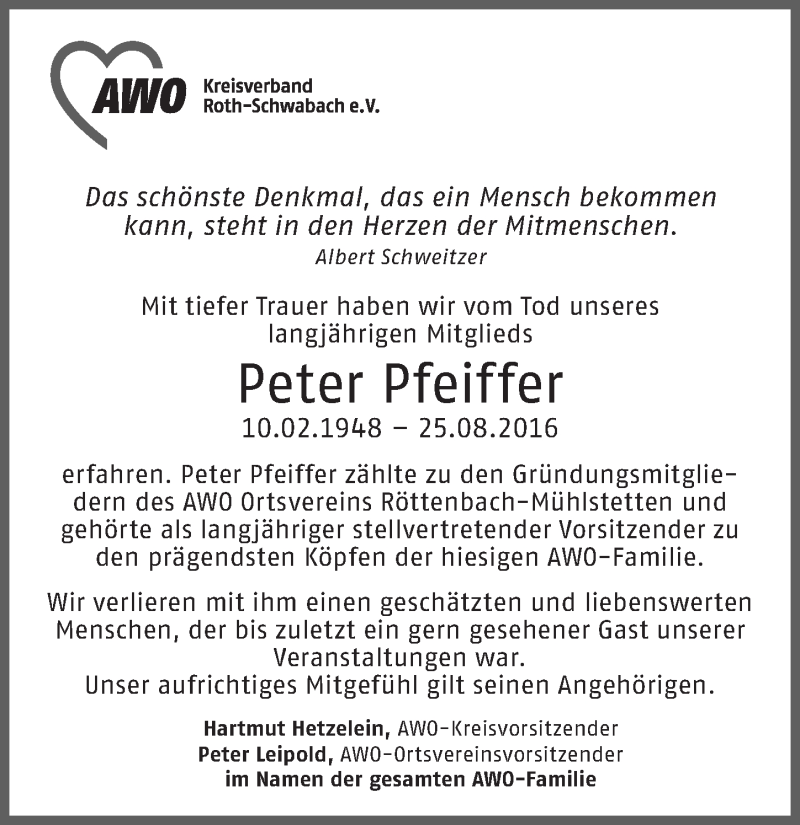 Traueranzeigen von Peter Pfeiffer | trauer.nn.de