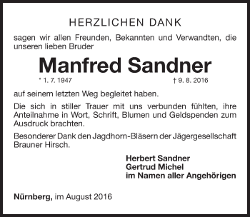 Traueranzeigen von Manfred Sandner | trauer.nn.de