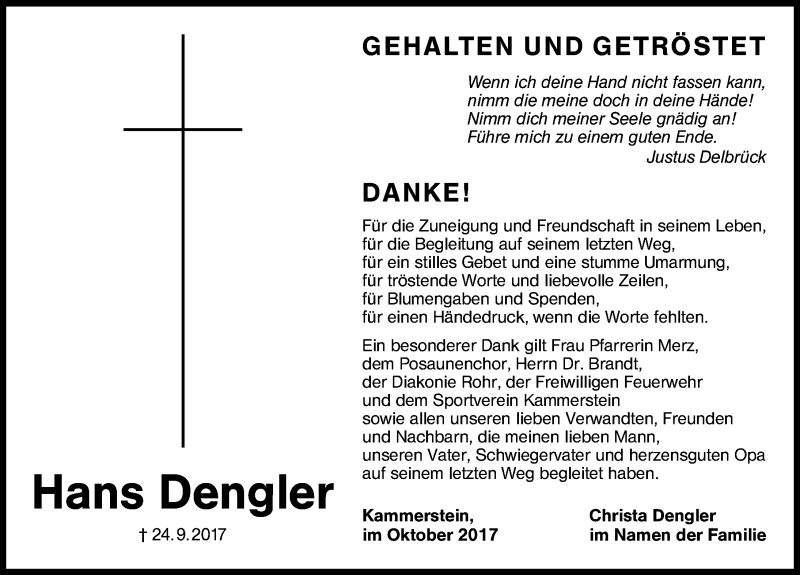Traueranzeigen von Hans Dengler | trauer.nn.de