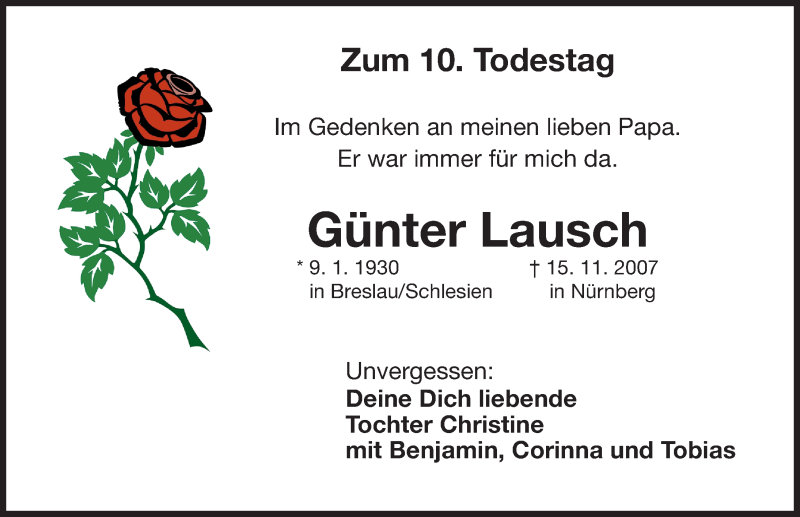 Traueranzeigen von Günter Lausch | trauer.nn.de