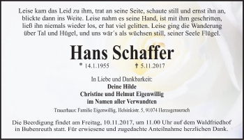 Traueranzeigen von Hans Schaffer | trauer.nn.de