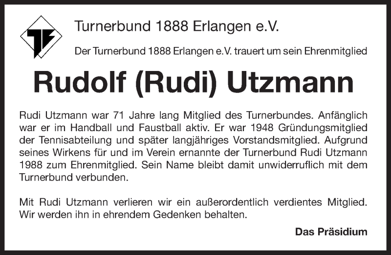 Traueranzeigen von Rudi Utzmann | trauer.nn.de