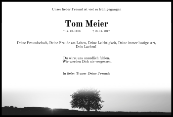 Traueranzeigen von Tom Meier | trauer.nn.de